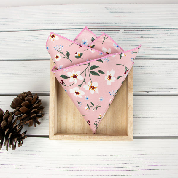 Men's Floral Necktie and Pocket Square Handkerchief Hanky Set, Light P ...